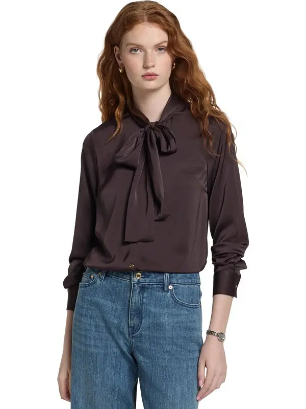 Michael Kors Satin Tie-neck Blouse In Size By - Brown