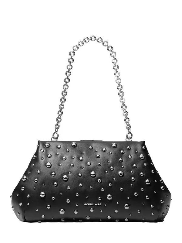 Michael Kors Goldie Large Studded Leather Clutch In By - Black