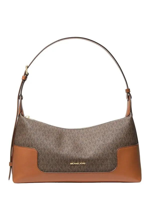 Michael Kors Teddi Medium Signature Logo Slouchy Shoulder Bag In By - Brown