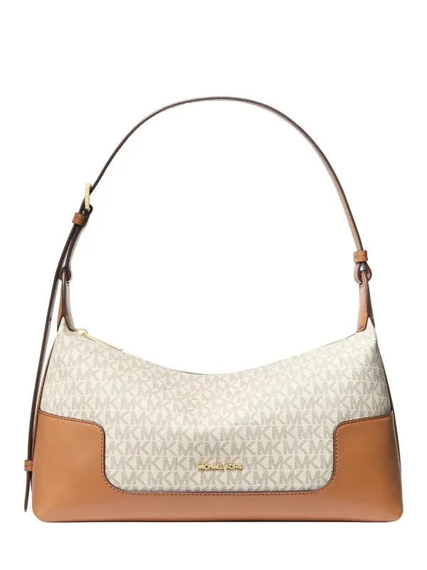 Michael Kors Teddi Medium Signature Logo Slouchy Shoulder Bag In By - Natural