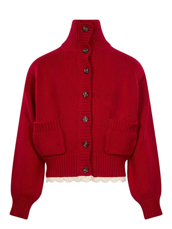 Magda Butrym Cinched Lace Trim Cardigan - Red