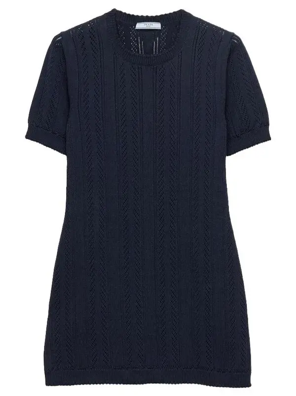 Prada Openwork Cotton Mini-dress - Navy