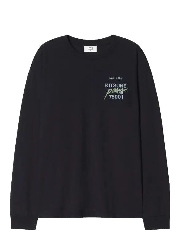 Maison Kitsuné Logo Printed Long Sleeved T-shirt - Black