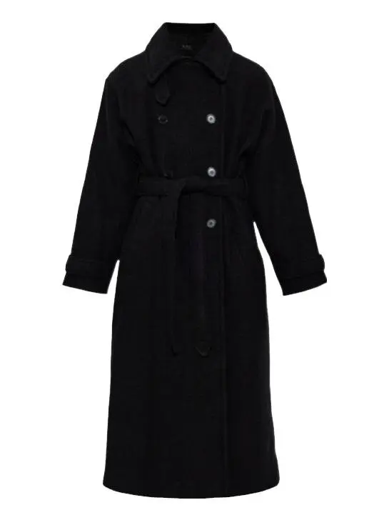 A.p.c. Lea Belted Double-breasted Coat - Black