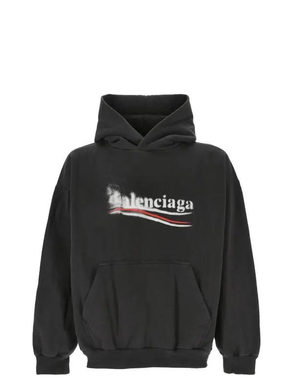 Balenciaga Logo Printed Hoodie - Black