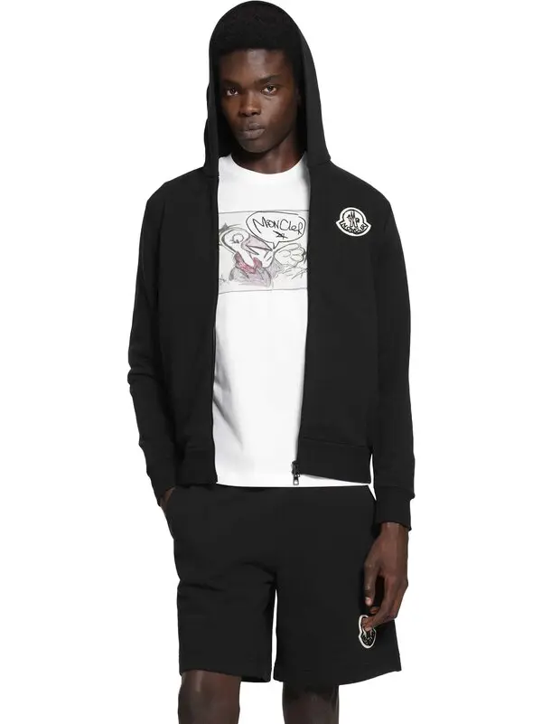 Moncler Logo Cotton Zip-up Coodie - Black