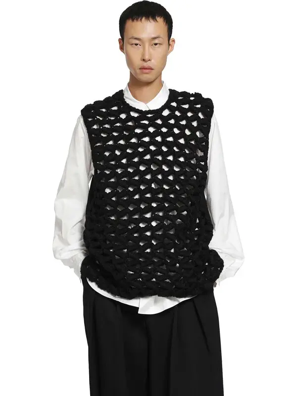 Comme Des Garçons Crochet Knit Vest - Black