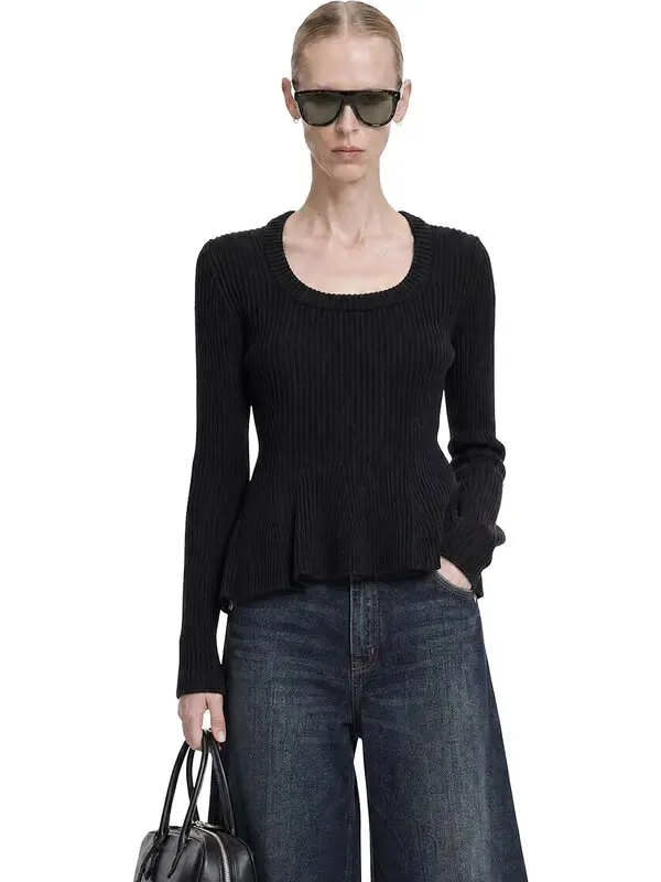 Alaïa Ribbed Peplum Top - Black