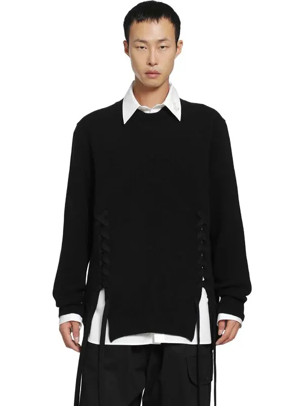 Simone Rocha Merino Lace-up Hem Jumper - Black