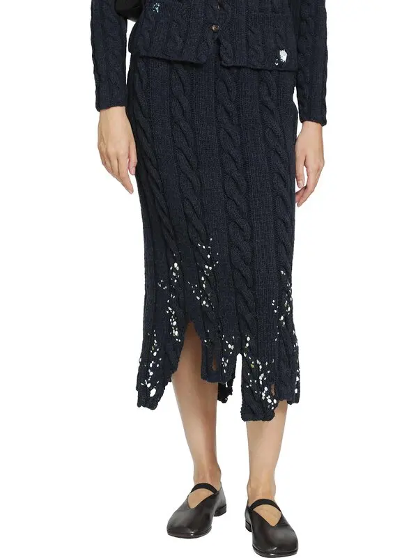 PILLINGS Embroidered Wool Midi Skirt - Blue