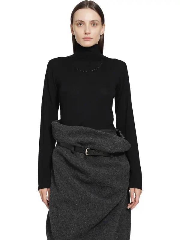 PILLINGS Wool Turtleneck Top - Black