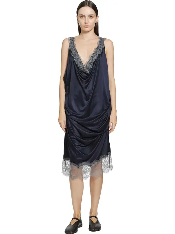 PILLINGS Lace-trimmed Draped Satin Dress - Blue