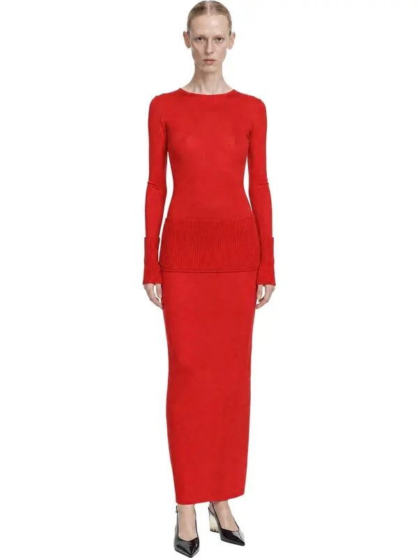 Alaïa Merino Bodycon Dress - Red