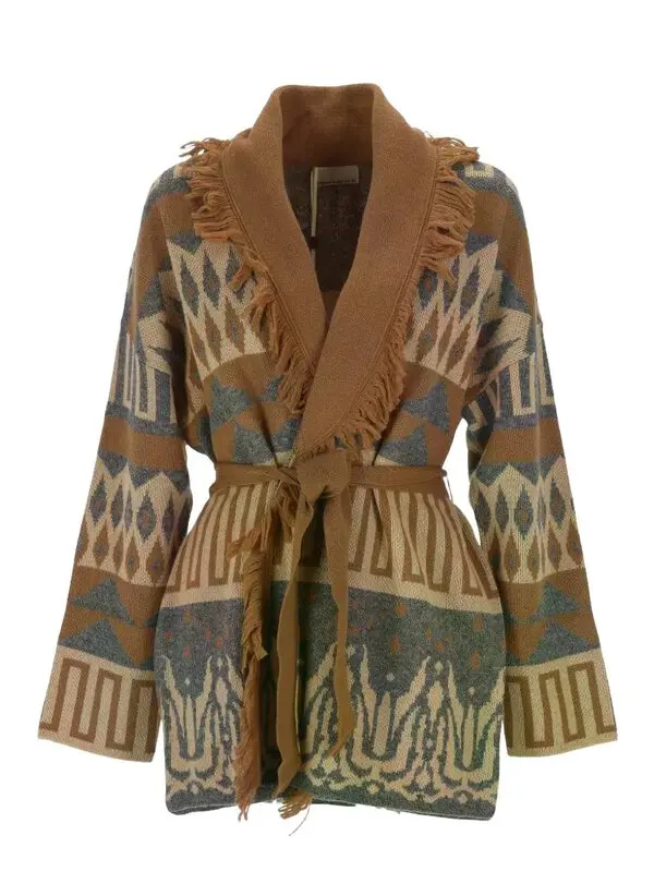 PENNYBLACK Geometric-pattern Fringed Cardigan - Brown