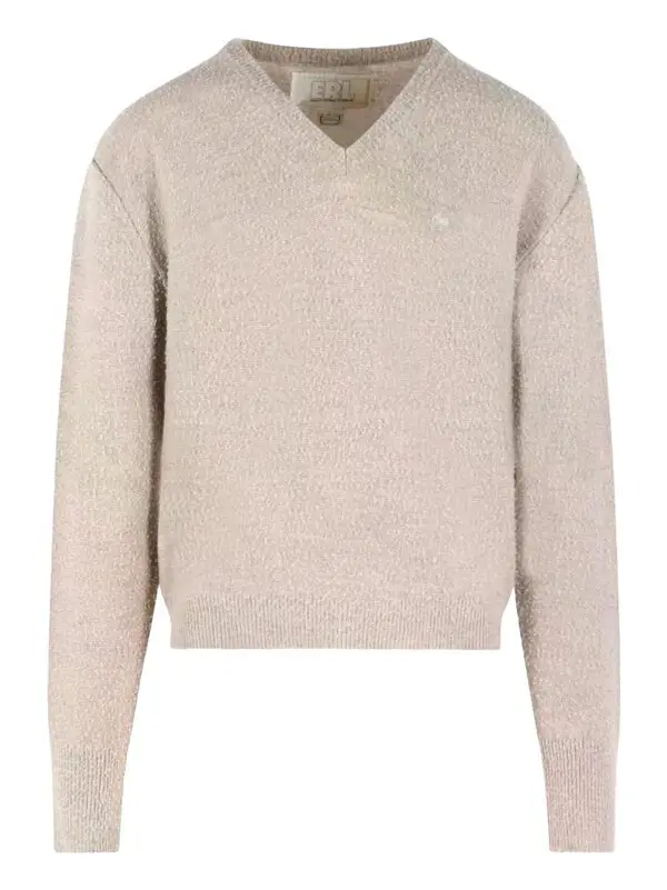ERL V-neck Logo-embroidered Sweater - Neutrals