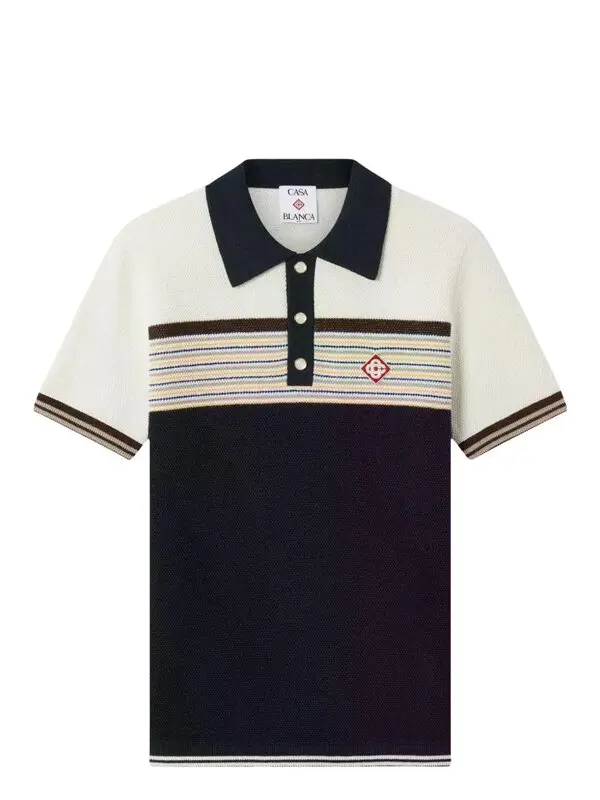 Casablanca Café Culture Striped Logo-patch Polo Shirt - Blue