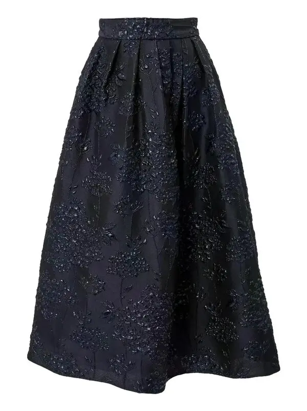Carolina Herrera Floral-jacquard Midi Skirt - Blue
