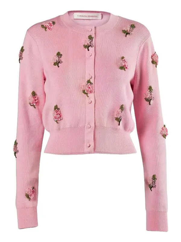Carolina Herrera Floral-embroidered Cardigan - Pink