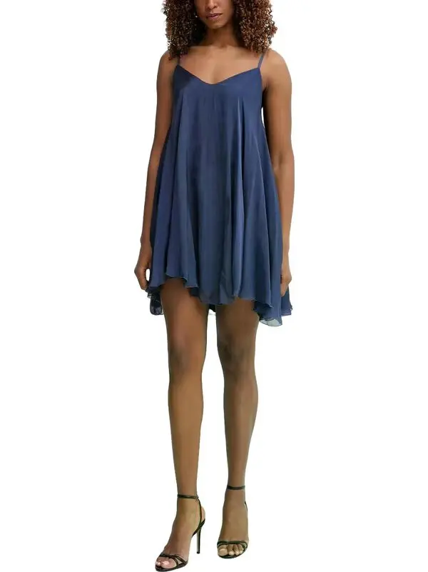 HAVEONE Mini V-neck Pleated Dress - Blue