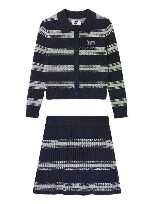 Izzue Striped Cable-knit Mini Skirt And Cardigan Set - Blue
