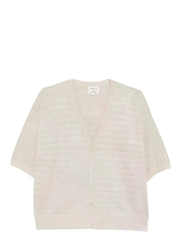 MAISON123 Ribbed Short-sleeve Cardigan - Neutrals