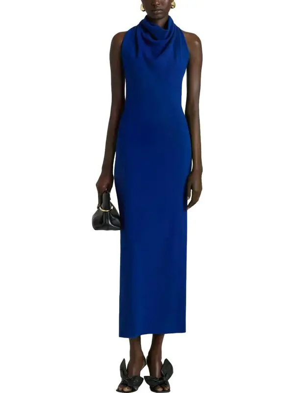Givenchy Long Draped Dress In Wool - Blue