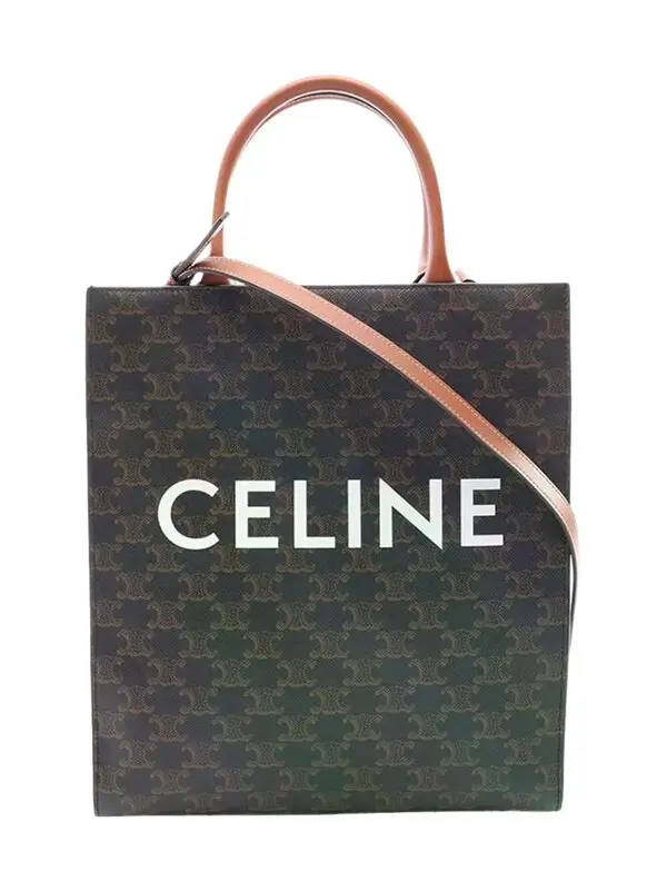Celine 2010-2026 Small Triomphe Coated Canvas Vertical Cabas Tote Satchel - Brown