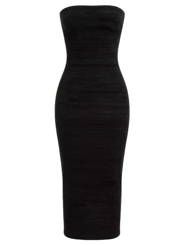 AGUA DE COCO Dawn Ribbed-knit Strapless Midi Dress - Black
