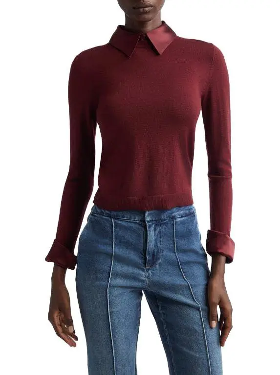 Alice + Olivia Porla Collared Wool Blend Sweater - Garnet