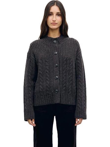 Gerard Darel Rafa Merino Wool Cable Knit Cardigan - Brown