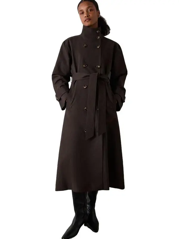 Whistles Funnel Neck Trench Coat - Brown