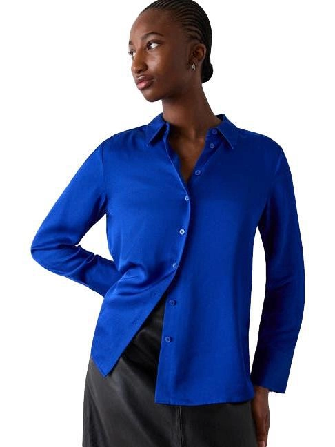 Whistles Satin Collared Shirt - Blue