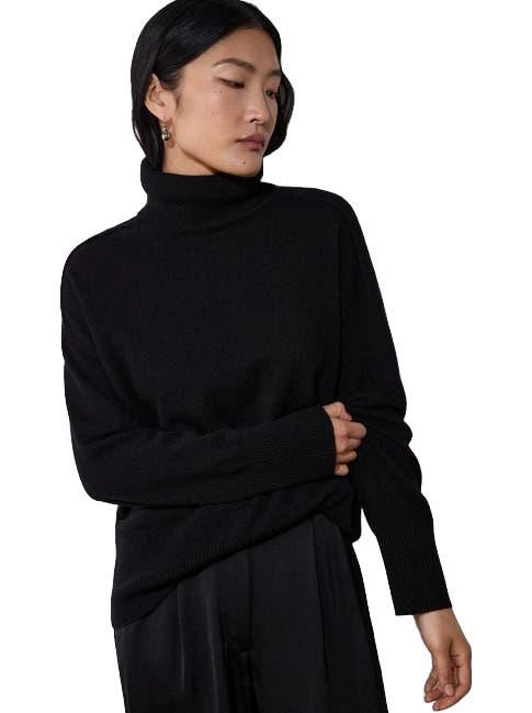 Whistles Cashmere Seam Roll Neck Knit Top - Black