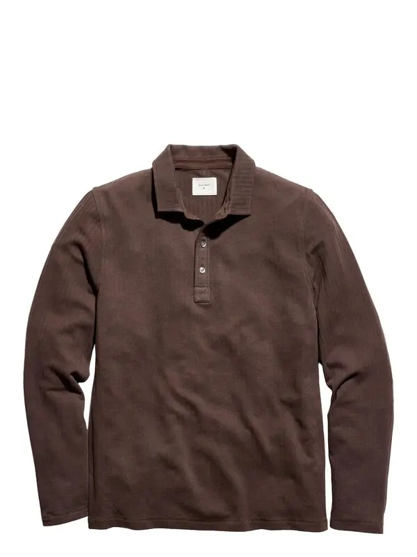 Billy Reid Long Sleeve Herringbone Polo - Brown