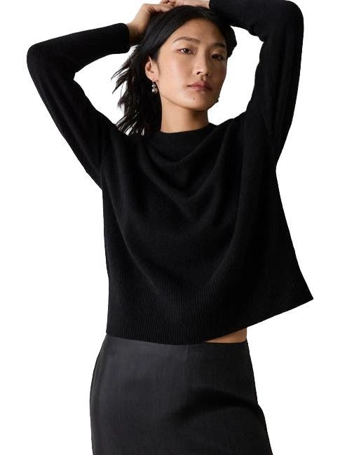 Whistles 100% Cashmere Seam Crew Neck Sweater - Black