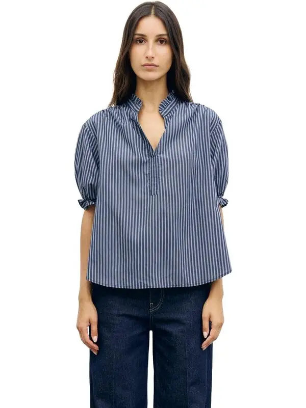 Gerard Darel Louann Short Tie Sleeve Blouse - Ink