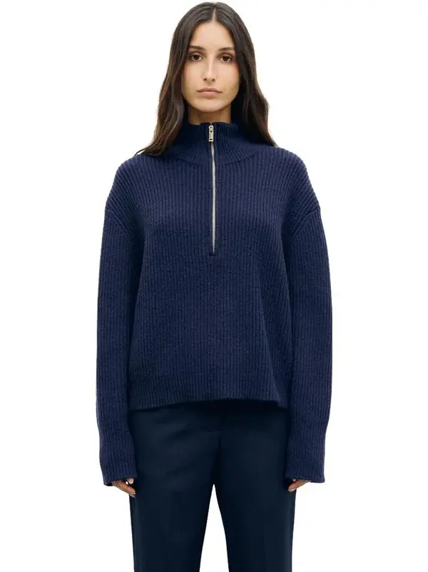 Gerard Darel Rika Oversized Ribbed Zip-neck Sweater - Platinum