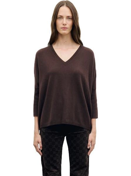 Gerard Darel Resa 100% Cashmere V-neck Sweater - Brown