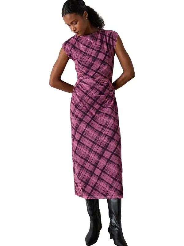 Whistles Twist Check Mesh Midi Dress - Pink/multi