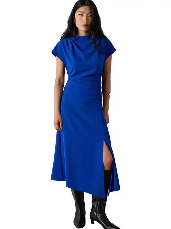 Whistles Crepe Ruched Midi Dress - Blue