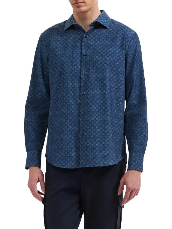 Bugatchi Axel Shaped Long Sleeve Woven Shirt - Ink