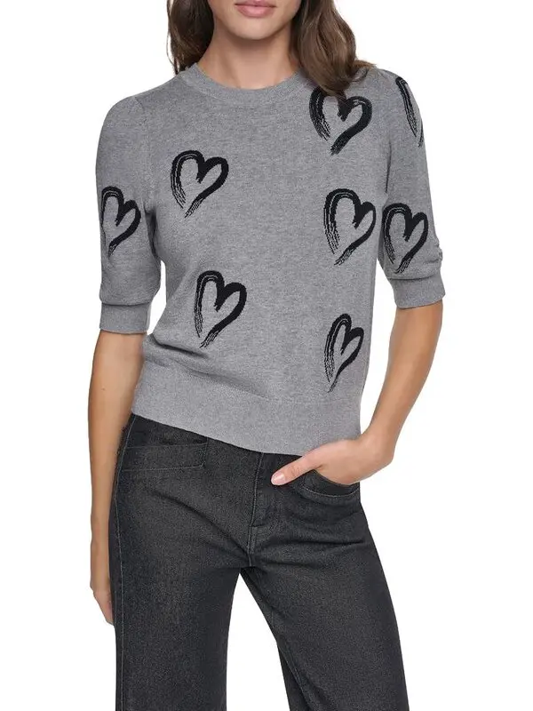 Dkny Heart Short Sleeve Sweater - Feather Ht