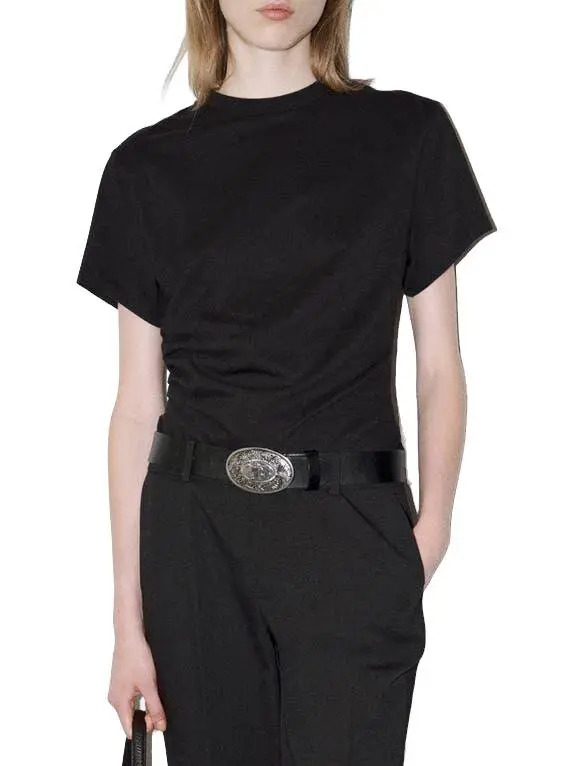 Mango Gathered Cotton T-shirt - Black