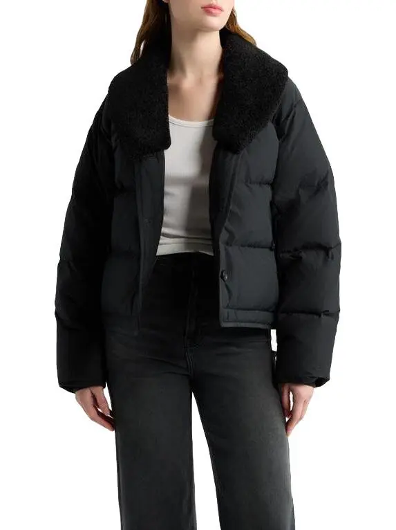 Rag & Bone Angie Faux Shearling Trim Puffer Jacket - Black