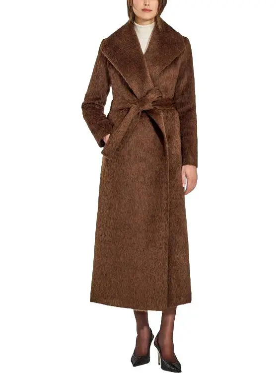 Sentaler Textured Suri Alpaca & Wool Maxi Shawl Collar Wrap Coat - Chestnut