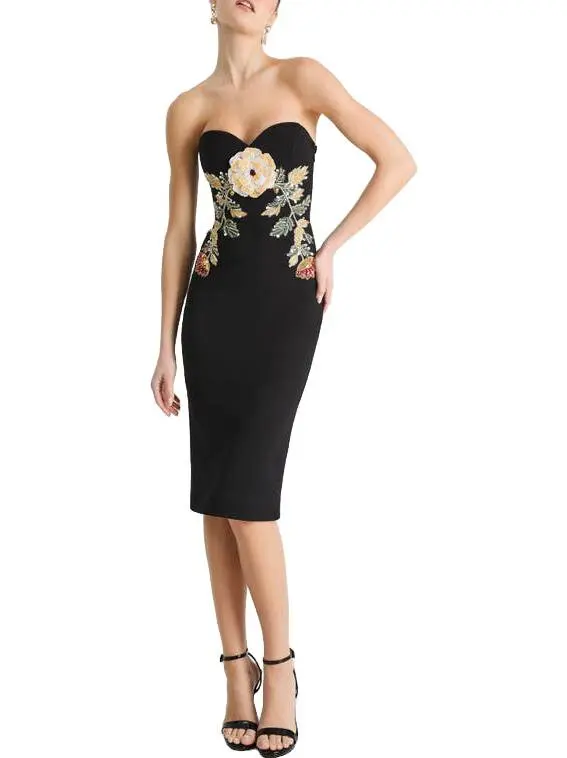 HELSI Sloane Floral Appliqué Strapless Cocktail Dress - Black