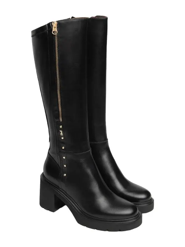 NEROGIARDINI Knee High Block Heel Boot - Black