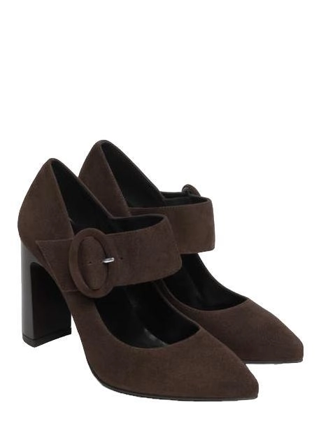 NEROGIARDINI Leather Pointed Toe Mary Jane Pump - Chocolate