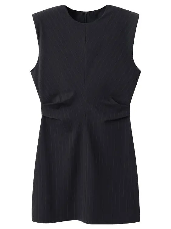 Mango Pinstripe Draped Sleeveless Minidress - Navy