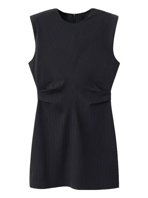 Mango Pinstripe Draped Sleeveless Minidress - Navy